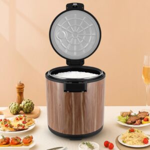 100-Cup 23L Electric Rice Warmer 110W Commercial Food Warmer with Warm Function Only, Heavy Duty Stainless Steel Restaurant Rice Warmer with Temperature Control (Wood)