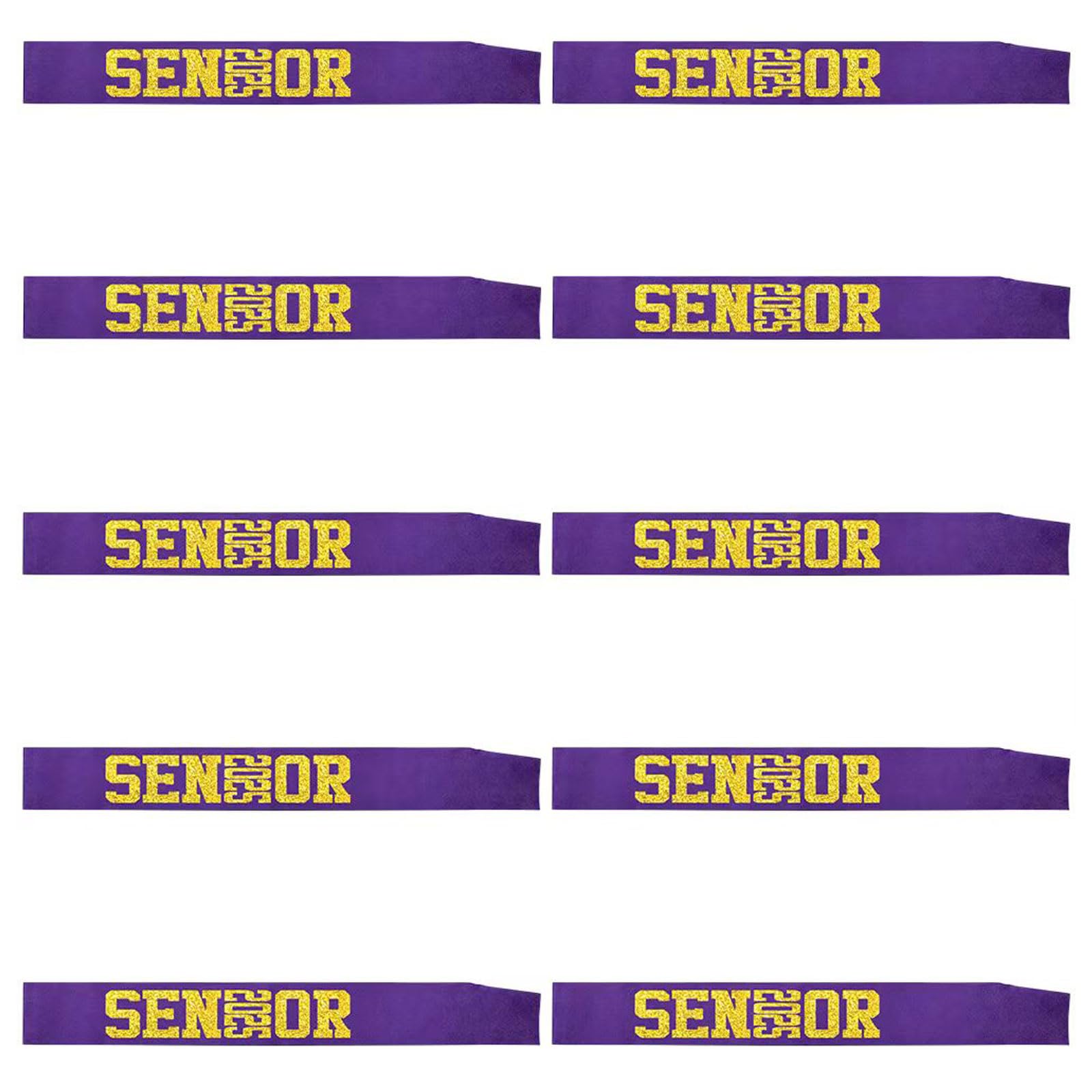 Senior Sash 2025 Purple,10 Pack Senior Cheer Sashes Gold Glitter Letter Class of 2025 Graduation Celebration Class Competition Sash Party Supplies