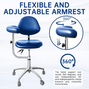 Medical Dental Assistant Chair with Swivel Armrests Rolling Medical Chair, Ergonomic, PU Leather Swivel Dentist Stool with Backrest for Clinic, Home, Laboratory, Blue