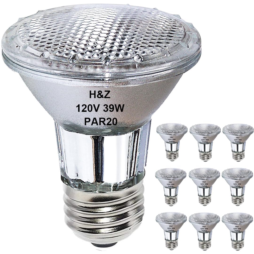 H&Z PAR20 Flood 39W 120V 480 Lumens, High Output 9 Pack 39W PAR20 Halogen Bulb (Equivalent PAR20 50W Halogen Bulb), Long Lasting PAR20 Flood 39W 120V with 3000K Warm White, PAR20 E26 Dimmable