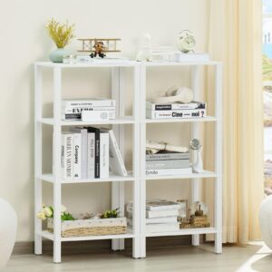 YUFAM 4 Tier Tall Wooden Bookshelf with Storage - Small White Bookcase for Small Spaces, Small Shelf for Living Room, Office, Bedroom, Kitchen - Industrial Modern Book Shelf