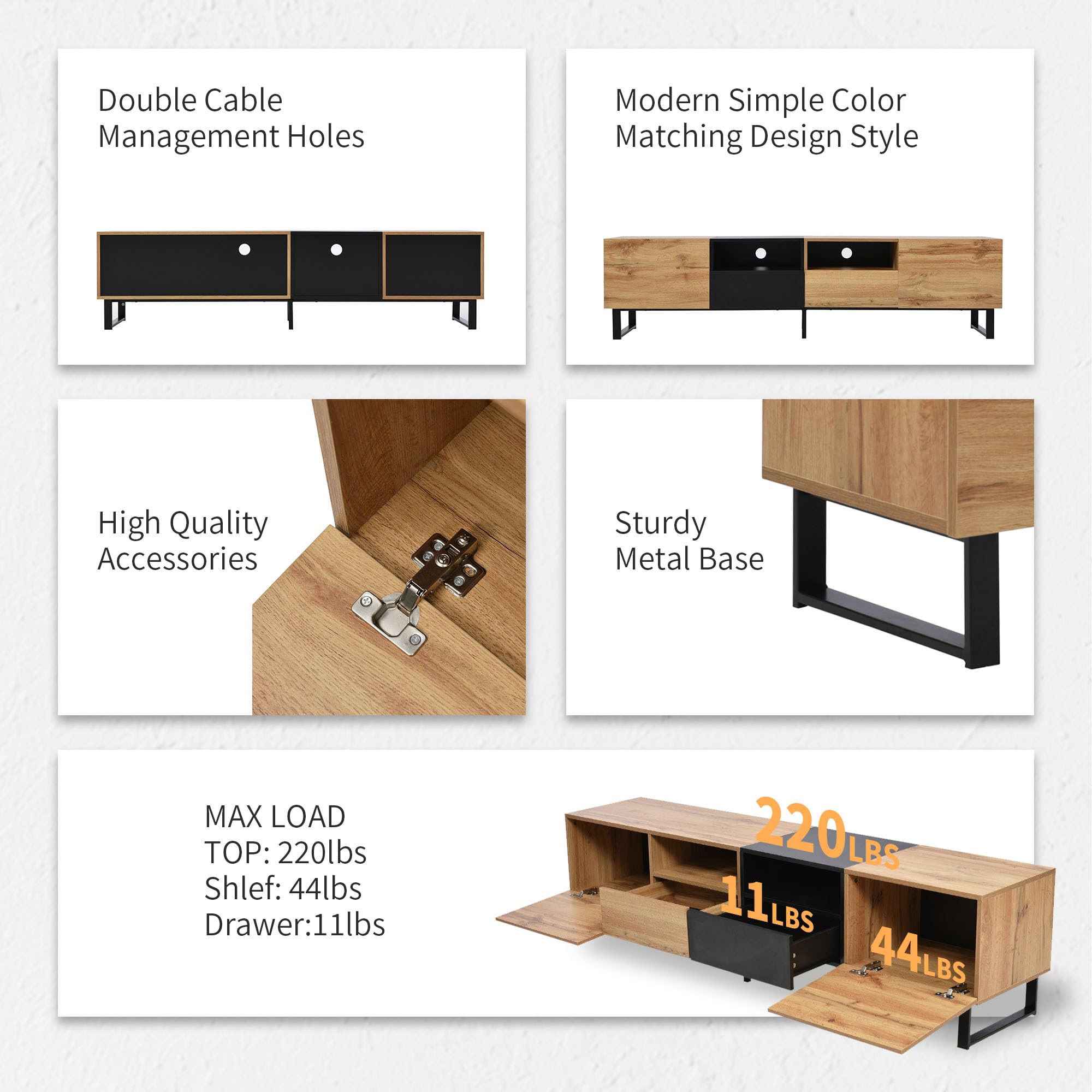 Virubi 75 Inch Modern TV Stand for TVs Up to 80”, Minimalist Entertainment Center with 2 Doors, 2 Drawers & 2 Open Shelves, Media Console Table with Storage for Living Room