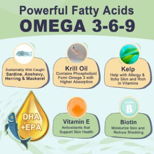 Omega 3 Fish Oil for Dogs, Dog Fish Oil Powder, Wild Caught Fish Oil, EPA&DHA, Krill Oil, Kelp, Dog Skin and Coat Supplement, Anti Itch & Shedding, Support Dry Skin, Joint Health, Dog Allergy Relief