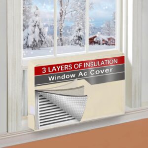 25"lx17"hx3.5" indoor air conditioner cover for window units, 3 layers insulation ac cover for inside wall unit with aluminum foil and 2mm foam, windproof window air conditioner cover inside, beige