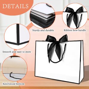 10 Pcs Thank You Gift Bags with Handle Tissue Paper Bag with Bow Ribbon Welcome Gift Bags for Wedding Bridal Groomsmen Bridesmaid Birthday Baby Shower Retirement, 12.6 x 9.8 x 4.3'' (Black White)