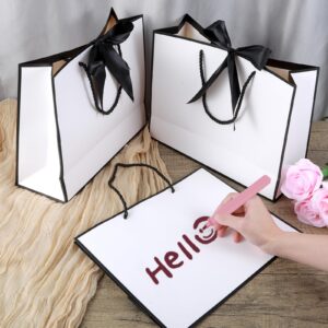 10 Pcs Thank You Gift Bags with Handle Tissue Paper Bag with Bow Ribbon Welcome Gift Bags for Wedding Bridal Groomsmen Bridesmaid Birthday Baby Shower Retirement, 12.6 x 9.8 x 4.3'' (Black White)