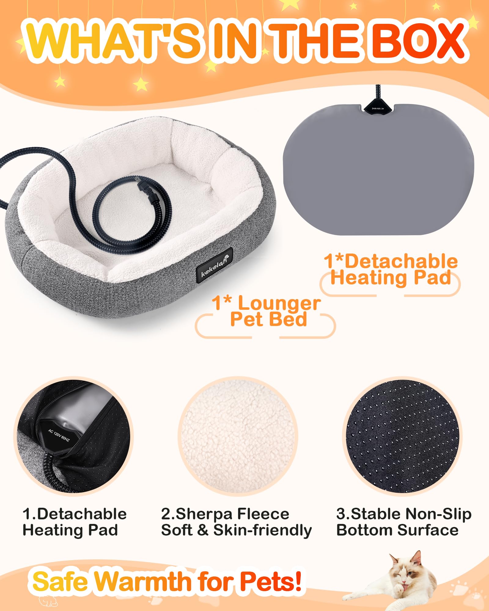 Hesiwondoo Heated Cat Bed Indoor with Adjustable Temperature Control, Heated Pet Bed for Small Dogs Auto Shutoff Soft & Cozy Donut Design, Waterproof & Flame-Retardant, Machine-Washable Cover