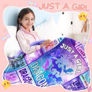 AICLIV Just A Girl Who Love Dragon Blanket for Girls Kids, Dragon Gifts for Girls, Gifts for Dragon Lover, Dragon Themed Gifts, Dragon Gifts for Birthday Christmas, Dragon Blanket 50"X 40"