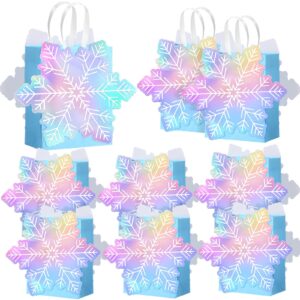 kolldenn christmas iridescent snowflake gift bags holographic frozen goodie bags snowflake party favors bags winter paper bags with handles for xmas winter holiday birthday(12 pack)