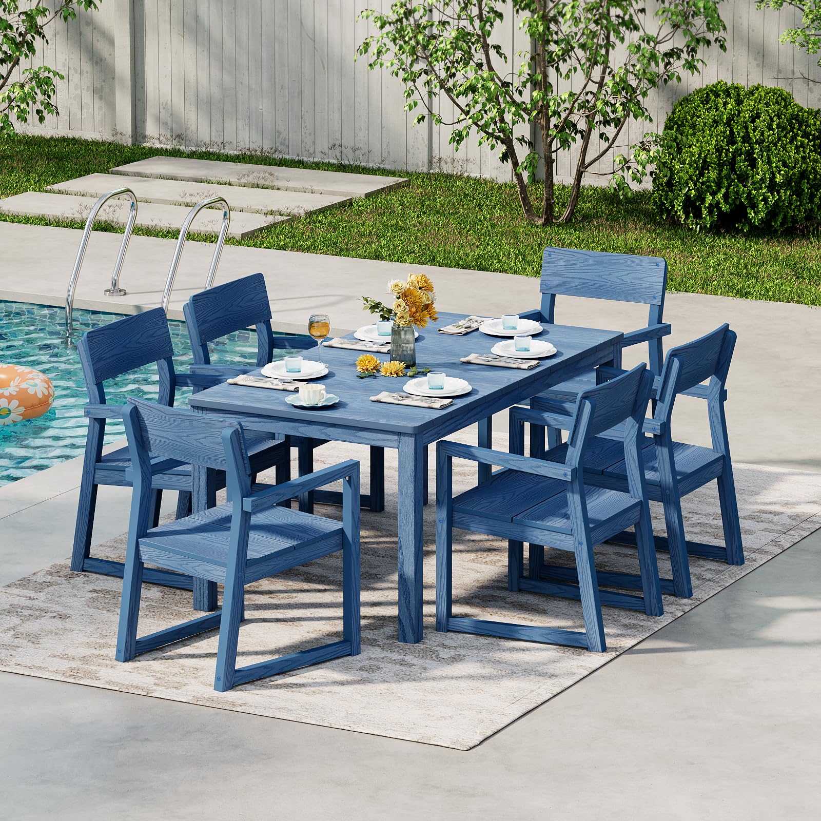 Modern Outdoor Chairs Set of 2, All-Weather Patio Dining Chairs with Armrests, 400 lbs Support Patio Chair for Backyard, Garden, Porch, and Indoor, Blue