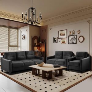 3 pieces living room furniture sets, including 3-seater sofa, loveseat and armchair, upholstered sectional sofa&couch with cushion backrest, comfy sofa couch for living room, apartment, lounge room