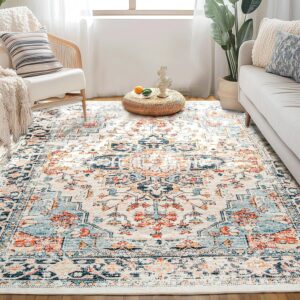 hehjipy 5 x 7 washable area rugs 5x7 vintage machine washable rug carpet with non slip rug for living room bedroom,foldable soft low pile rug, stain-resistant home decor indoor boho thin rug