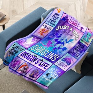 AICLIV Just A Girl Who Love Dragon Blanket for Girls Kids, Dragon Gifts for Girls, Gifts for Dragon Lover, Dragon Themed Gifts, Dragon Gifts for Birthday Christmas, Dragon Blanket 50"X 40"