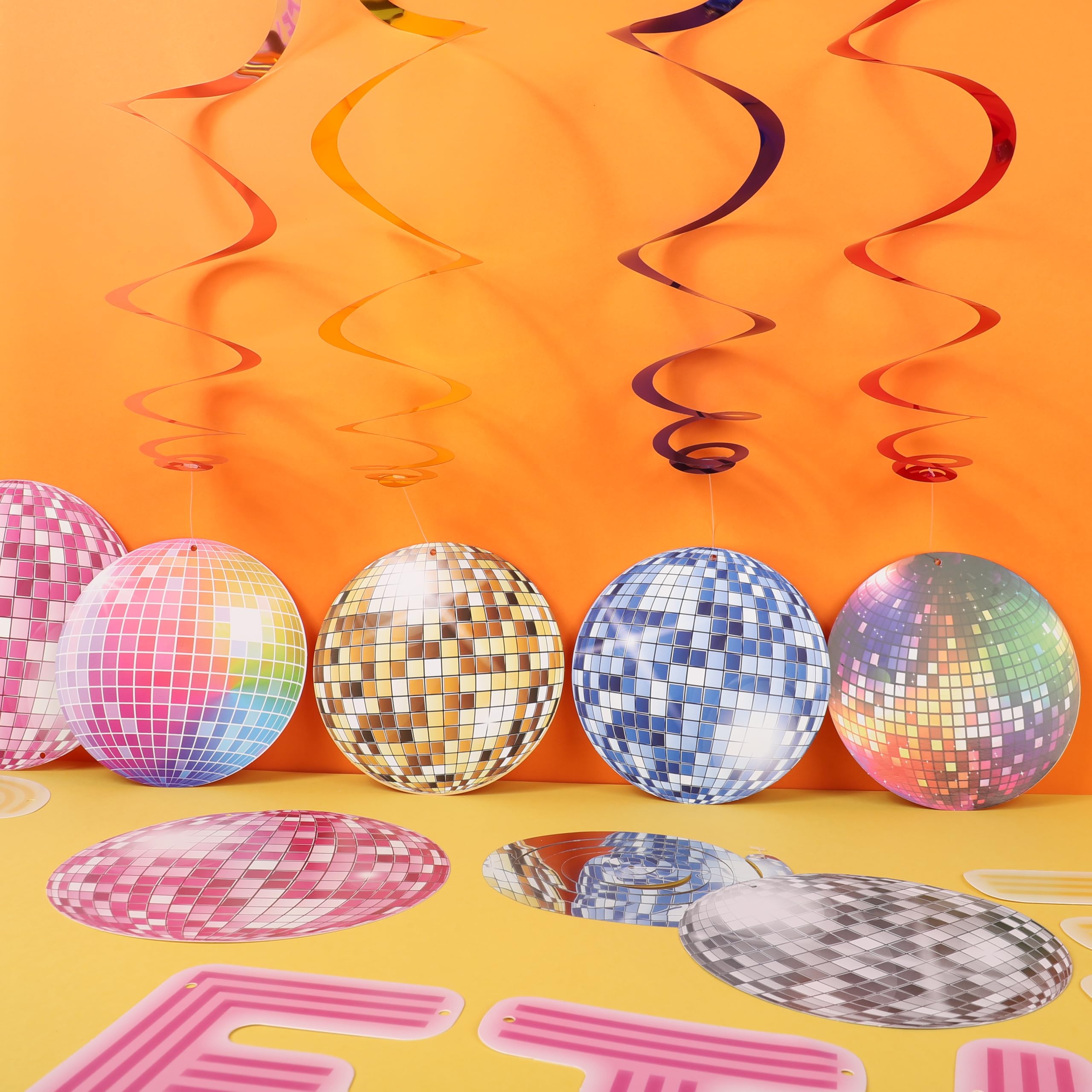 26 PCS Disco Party Decorations Disco Party Ball Hanging Swirls Lets Boogie Banner and Hanging Swirls for 70S 80S Disco Themed Birthday New Year's Party Supplies