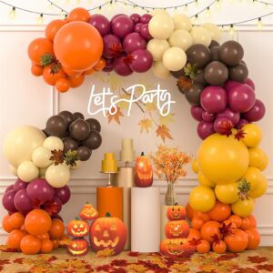 fall thanksgiving balloon arch kit yellow orange burgundy brown balloons garland with maple leaves for baby shower birthday wedding party decorations