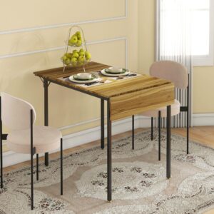 HOMCOM Industrial Folding Dining Table for 2 to 4, Space Saving Drop Leaf Kitchen Table for Small Spaces, Walnut