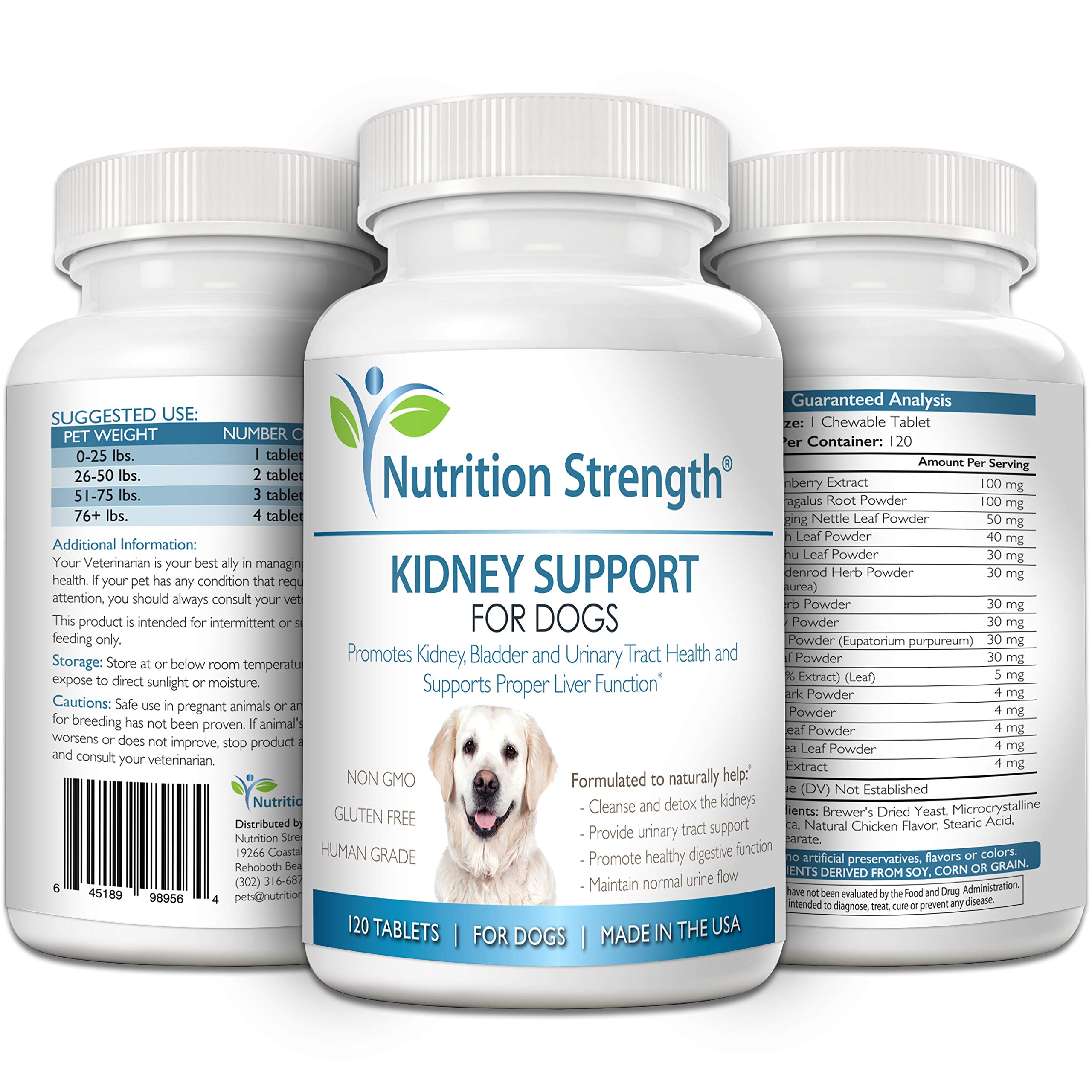 Nutrition Strength Kidney Support for Dogs - Renal, Bladder and Urinary Tract Health Supplement, Plus Immune and Digestive Support, with Organic Cranberry and Astragalus, 120 Chewable Tablets