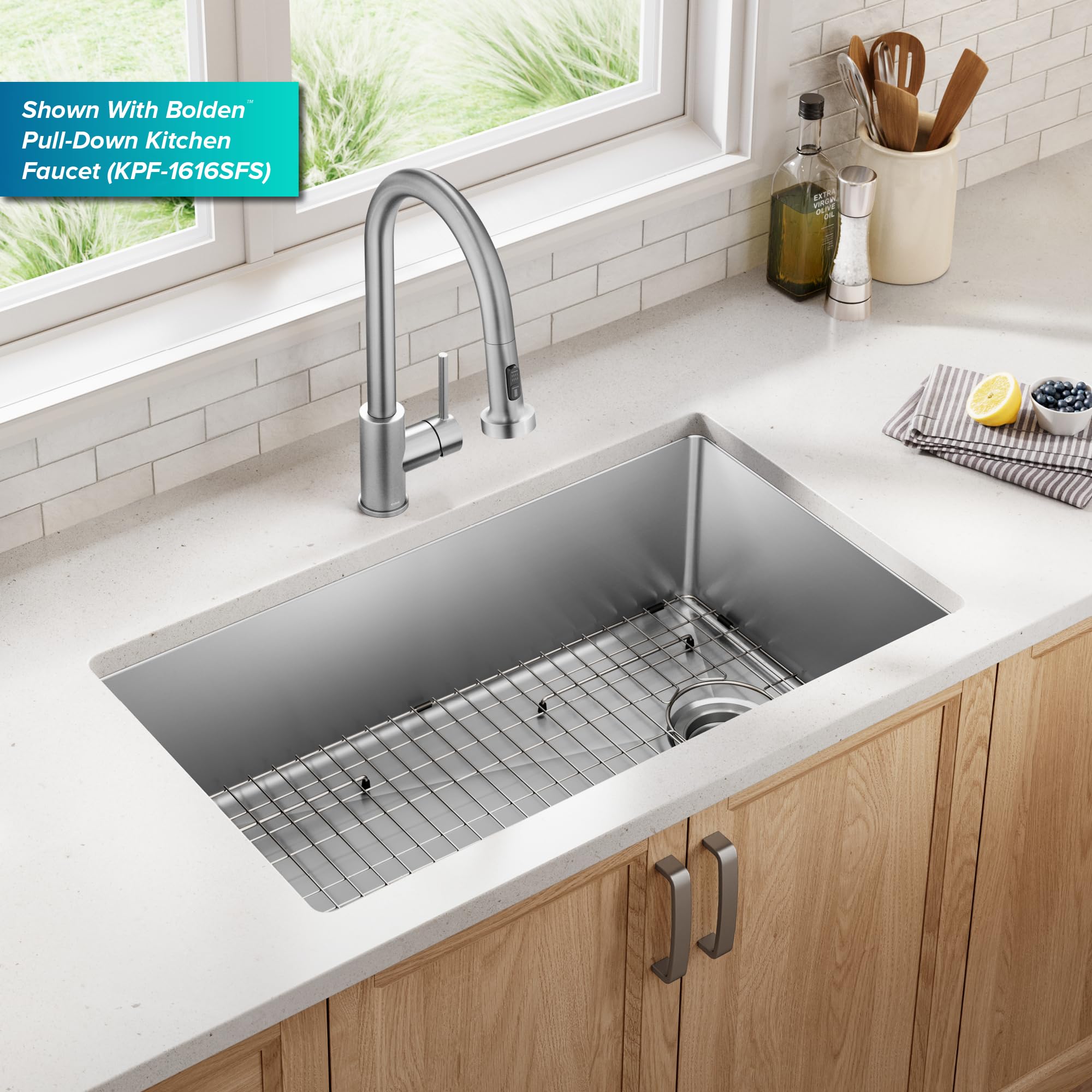 KRAUS Fairlane 33-inch Undermount Single Bowl 18-Gauge Stainless Steel Kitchen Sink, KHU640-33