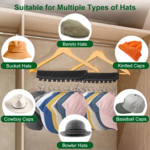 2PCS ksricfy Hat Rack for Baseball Caps, Hat Organizer for Closet, Hat Hanger Space Saving 85% with 10 Clips, Collapsible Hat Holder Fit All Caps for Men Wome