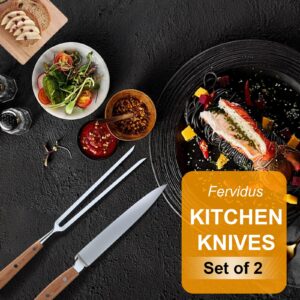 Fervidus Carving Knife Set Stainless Steel Knife and Fork with Rosewood Handles Ergonomic Design for Slicing Meat, Turkey, and Poultry