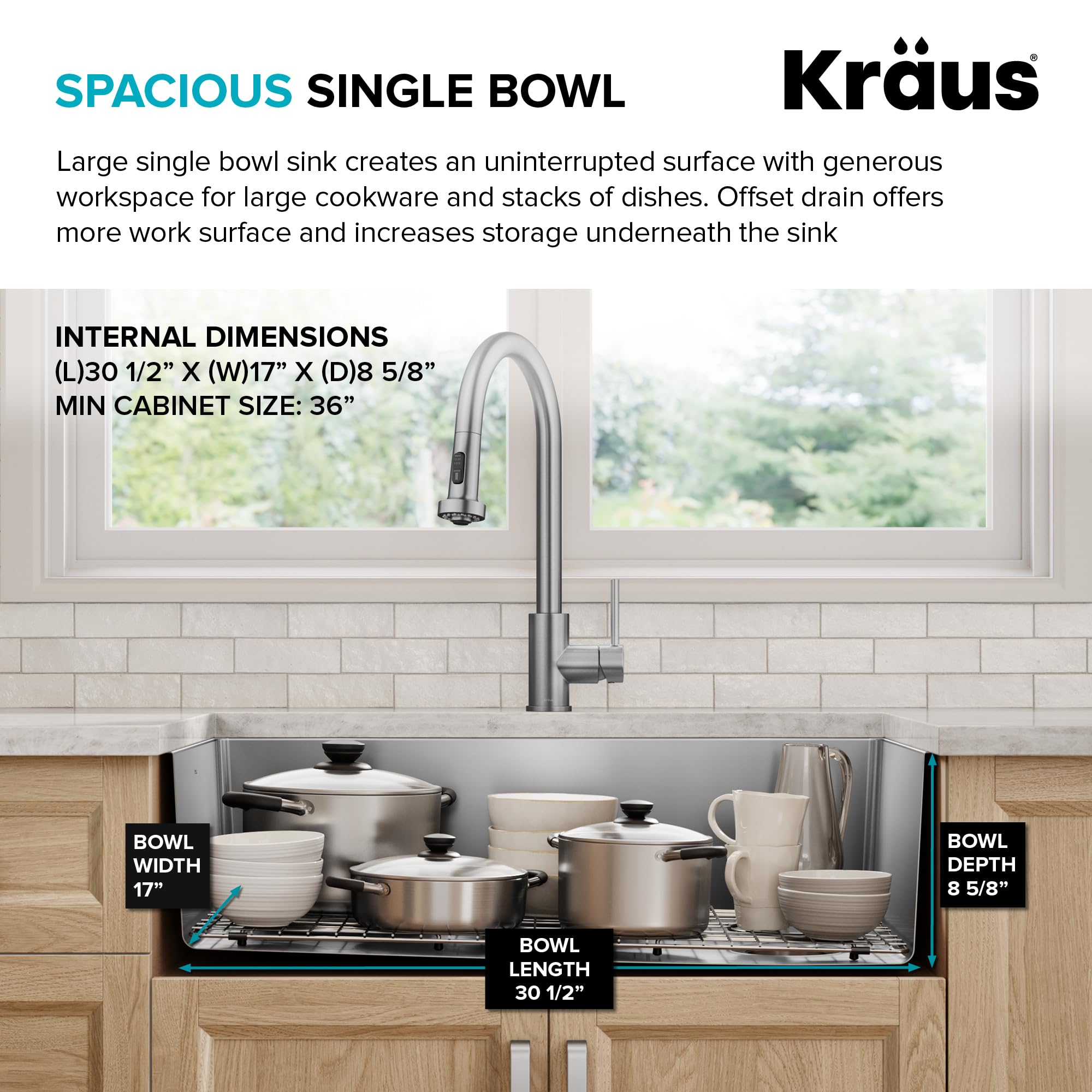 KRAUS Fairlane 33-inch Undermount Single Bowl 18-Gauge Stainless Steel Kitchen Sink, KHU640-33