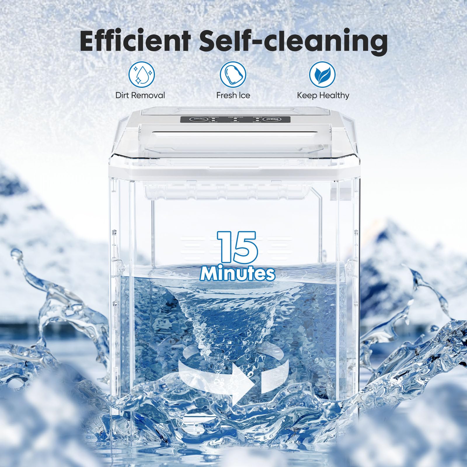 Sweetcrispy Countertop Ice Maker, Portable Ice Machine Self-Cleaning, 9 Cubes in 6 Mins, 26 lbs/24Hrs, 2 Sizes of Bullet Ice for Home Party Office, Black