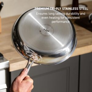 T-fal HybridMesh Tri-Ply Stainless Steel Fry Pan 12 Inch, Induction Oven Safe 500F, Metal Utensil Safe, Platinum Non Stick, Ideal For Searing, Sauteing & Frying, Cookware, Dishwasher Safe Silver/Black