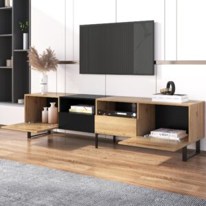 Virubi 75 Inch Modern TV Stand for TVs Up to 80”, Minimalist Entertainment Center with 2 Doors, 2 Drawers & 2 Open Shelves, Media Console Table with Storage for Living Room