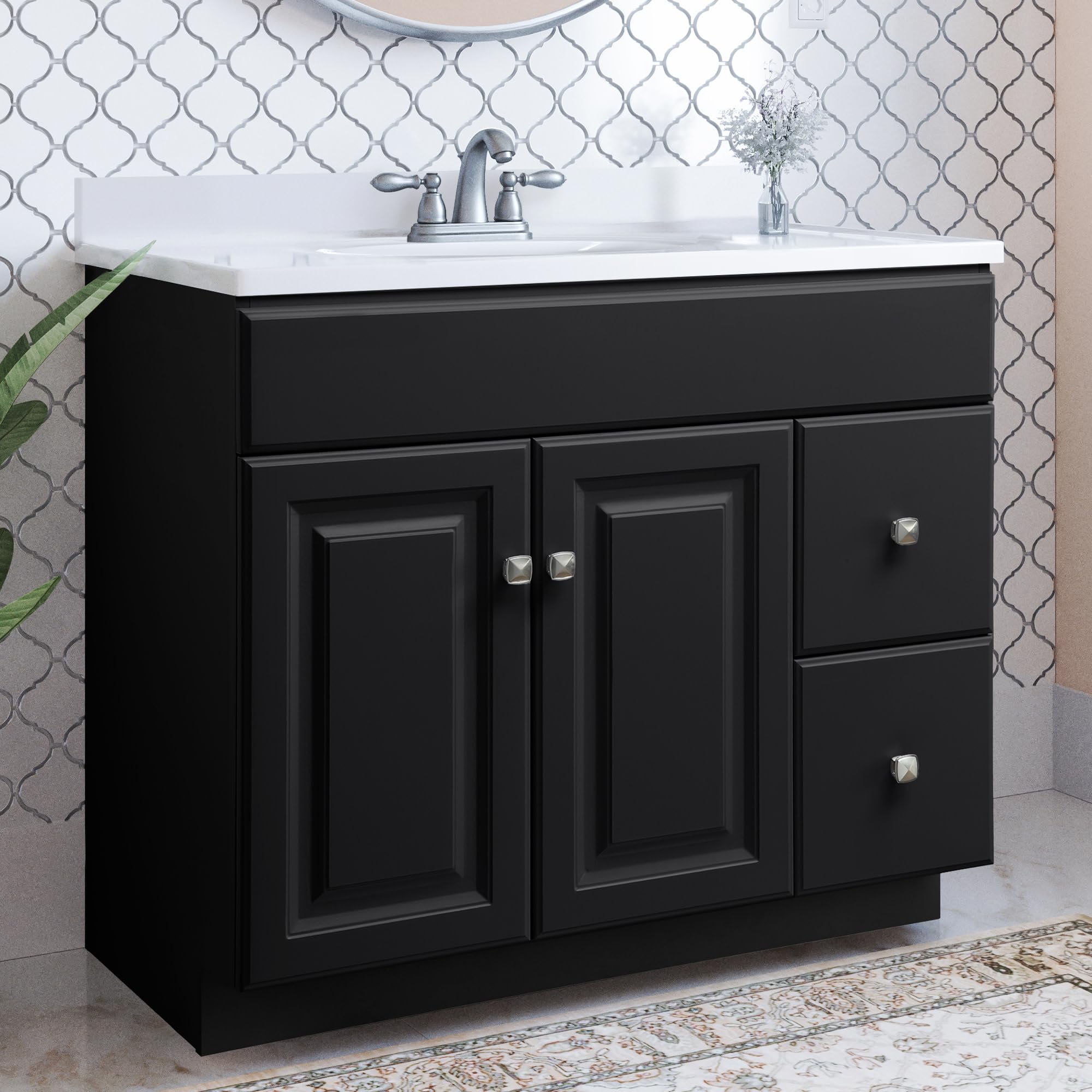 Design House Wyndham 37 Inch Bathroom Vanity with Solid White Top, Assembled, Brown, 216037