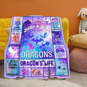 AICLIV Just A Girl Who Love Dragon Blanket for Girls Kids, Dragon Gifts for Girls, Gifts for Dragon Lover, Dragon Themed Gifts, Dragon Gifts for Birthday Christmas, Dragon Blanket 50"X 40"