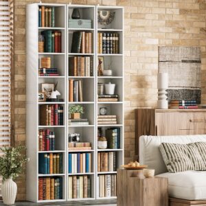 IRONCK Tall Narrow Bookshelf 8 Tiers, Compact Corner Bookcase, Easy to Match for Living Room, Office, Study, Bedroom, White