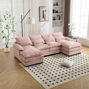 oversized modular sectional sofa cloud couch, modern chenille upholstered corner couch, comfy boucle sleeper sofa&couches with double chaise & waist pillows and memory foam for living room