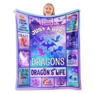 aicliv just a girl who love dragon blanket for girls kids, dragon gifts for girls, gifts for dragon lover, dragon themed gifts, dragon gifts for birthday christmas, dragon blanket 50"x 40"