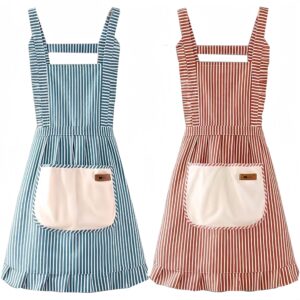 fvpxuus 2 Pack Kitchen Cooking Aprons Vest, Adjustable Bib Soft Chef Apron with 2 Pockets for Men Women The vest does not slip on the shoulders(Blue/Red Stripes)