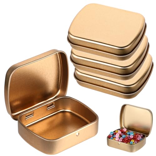 Hinged Tin Boxes with Lid, 4 Pieces Rectangular Tin Box Containers Small Metal Storage Box Portable Stash Box Empty Metal Tins with Lids for Candy Cookiesjewelry Beads Key Earrings Organizer, Gold