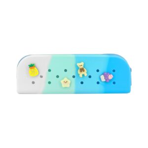 qiepomi silicone pencil case,diy pencil pouch, creative pencil case with 10 decorative patterns, colored pencil case, pencil bag, women's pencil case, makeup bag(blue gradient)