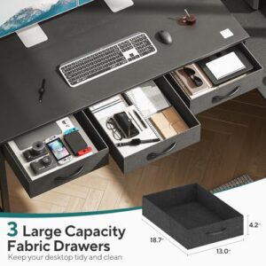 sun yet 55" L Shaped Gaming Desk with Power Outlet, Reversible Computer Desk with Drawers, 40.5" Large Legroom Corner Gaming Desk, Unique Grid Design, Home Office Desks L-Shaped Gaming Table, Black