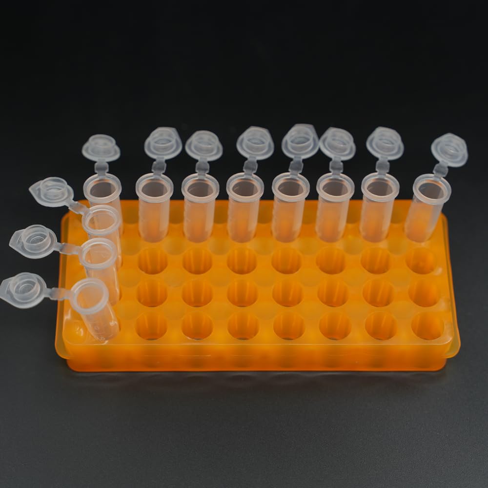 LSVERDE 6 Pcs Microcentrifuge Tube Rack for 0.5ml-2ml Centrifugal Pipe, Lab Test Tubes Rack Holder, Double-Sided 32 Holes Plate with Hole Diameter 7.5mm and 11mm (Orange)