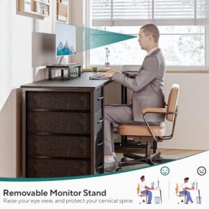 55" L Shaped Computer Desk with 4 Drawers and Power Outlet, Corner Desk with Monitor Stand & Reversible Storage Shelves, Writing Study Gaming Desks for Bedroom Office, Black