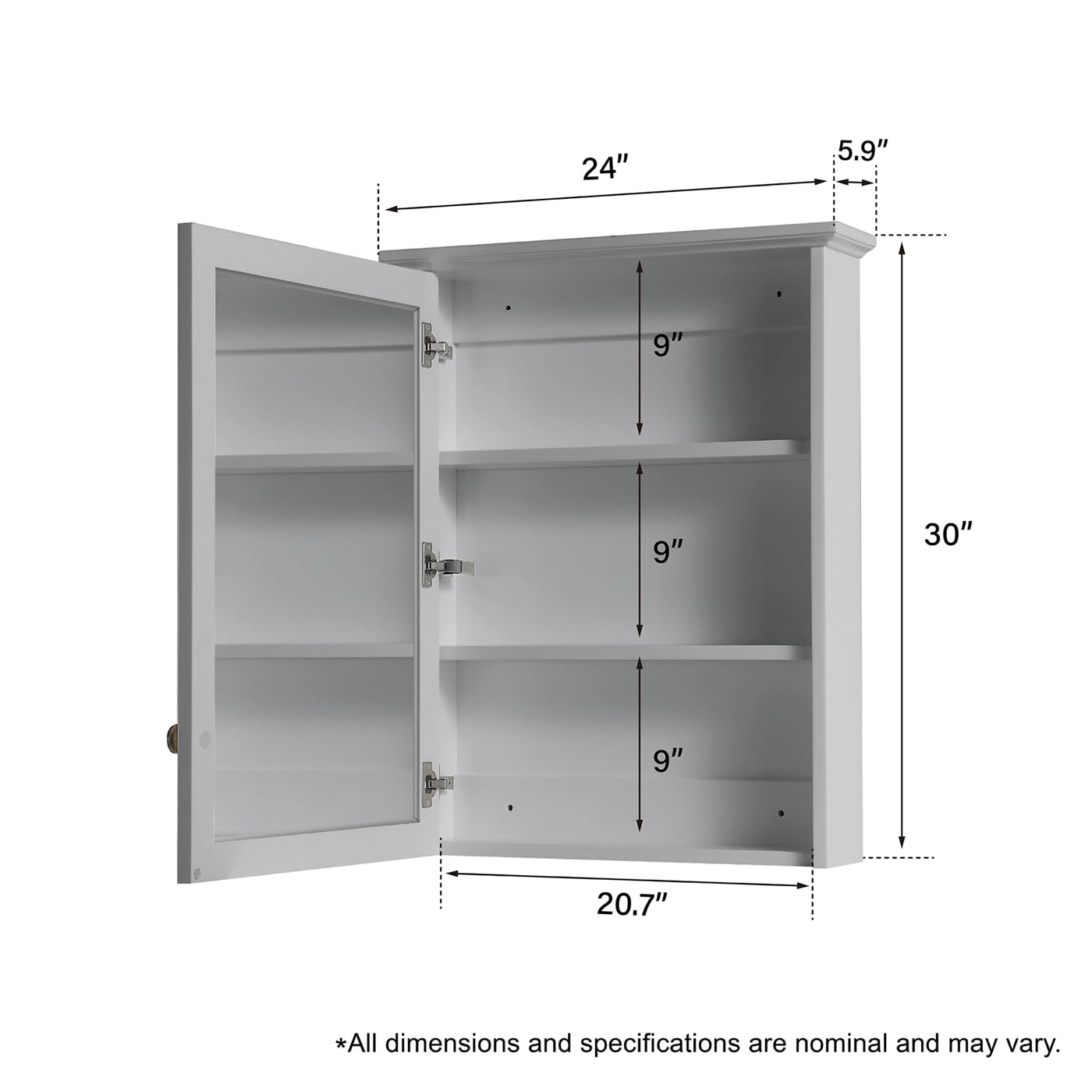 WELLFOR 24"x 30" Bathroom Medicine Cabinet with Mirror for Bathroom, 3 Tier Wooden Wall Mounted Mirror Medicine Cabinet Organization with Shelves and Single Soft-Close Door, Titanium Grey