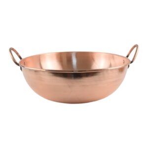 fenteer copper cooking pots with double handles, handmade copper nonstick everyday fry pan, premium copper cookware for induction compatible, multipurpose wok for home/camping/picnics/parties, 32cm