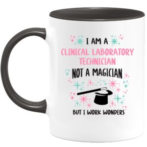 quotedazur - mug i'm a clinical laboratory technician, not a magician, but i work wonders - gift for lab techs, medical staff, healthcare professionals - ceramic - black