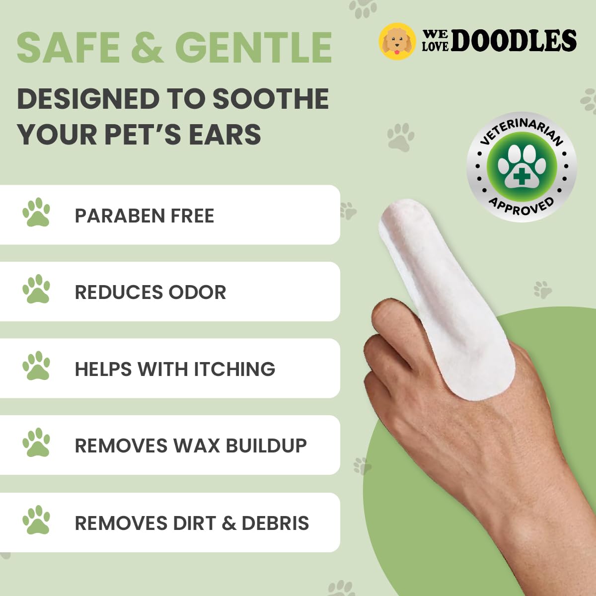 We Love Doodles Dog Ear Cleaner Finger Wipes - Cleans & Deodorizes Dog Ear Cleaner, Presoaked Dog Ear Wipes, Safe & Gentle Dog Ear Cleaning Solution - 50 PCS