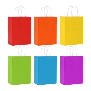 moretoes 36pcs paper gift bags, 5.9 x 3.15 x 8.25 inch party favor bags, small goodie bags gift bags with handles for kids birthday, shower, crafts, christmas party supplies (6 colors)