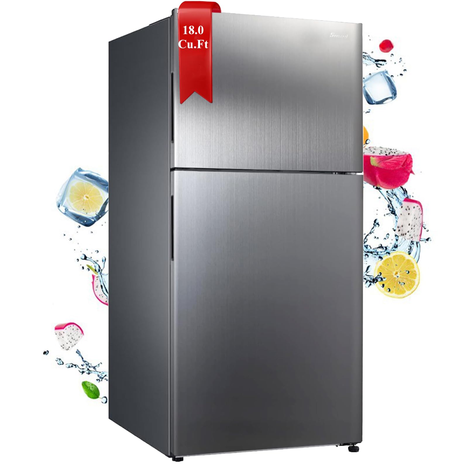 Refrigerator with Freezer, Top Freezer Refrigerators, 18 Cu ft Full Size Kitchen Refrigerator, 2 Door Apartment Size Stainless Steel Fridge, Frost Free 5 Adjustable Thermostat, Home, Office, Silver