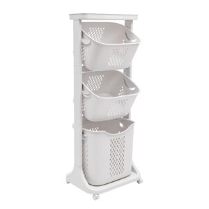 xlsdlvcnxz laundry hamper with 3 layers shelf,rolling laundry basket with 4 wheels,laundry basket organizer,3 basket laundry hamper for bathrooms bedrooms(white)