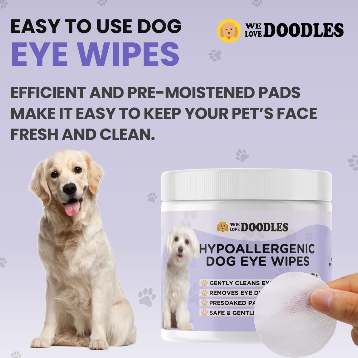 We Love Doodles Dog Eye Wipes - Gently Clean Eyes with Pre-Soaked Eye Wipes for Dogs, Effective Tear Stain Remover for Dogs, Safe Pet Eye Wipes for Crust & Eye Debris, Dog Eye Cleaner - 200 Pads