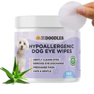 we love doodles dog eye wipes - gently clean eyes with pre-soaked pet eye wipes pads & safe dog eye cleaner - effective dog tear stain remover (150 pcs)