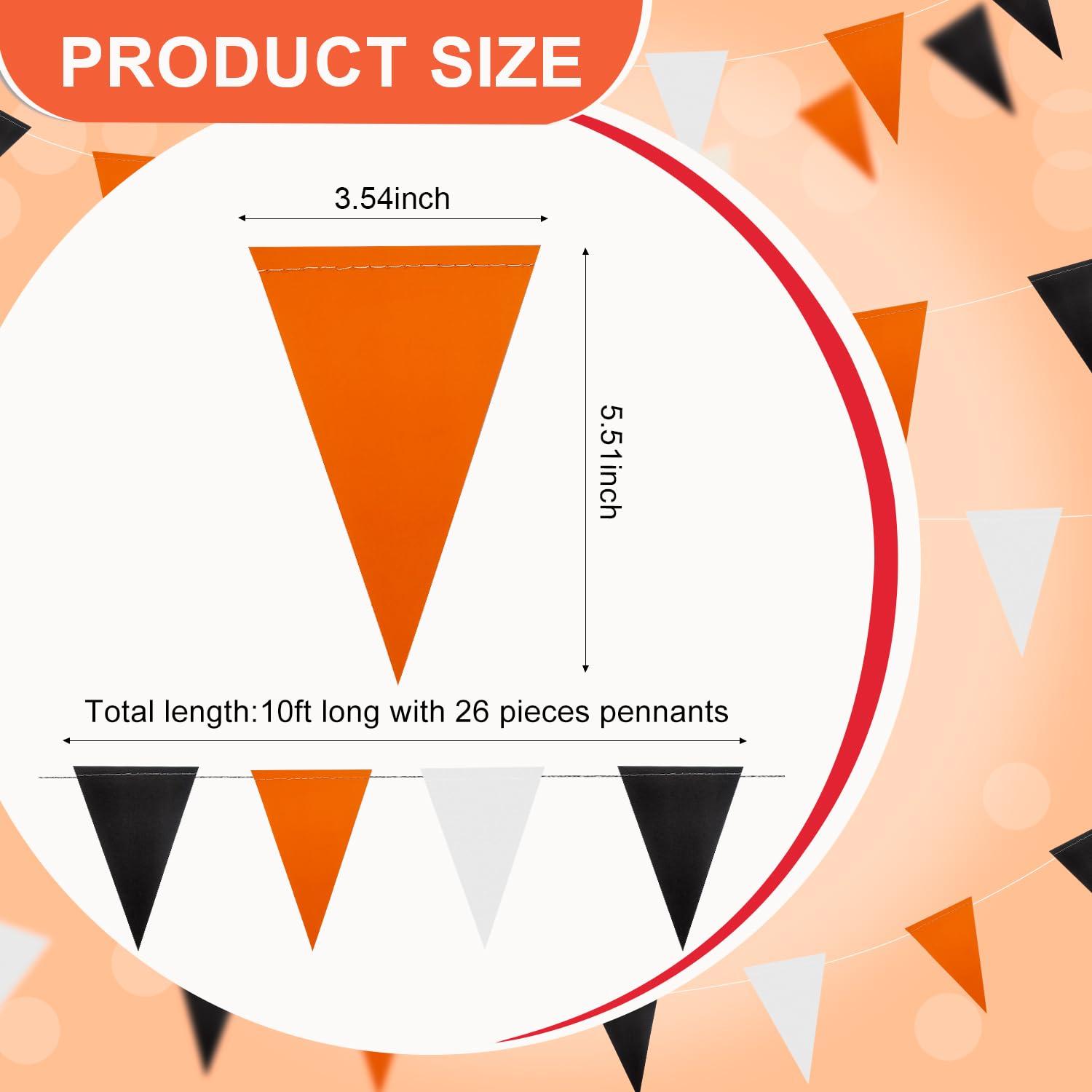 XIANMU 40 Feet 104 Pcs Orange Black White Banner Graduation Party Decorations Halloween Pennant Banner Paper Triangle Flag Bunting Garland for Birthday Wedding Fall Party Decoration