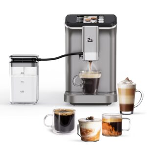 Takywep Fully Automatic Espresso Machine with Grinder & Automatic Milk Frother, 20-Bar, Touch Display, 7 Coffee Varieties, One-Touch Single/Double Shot for Espresso, Silver